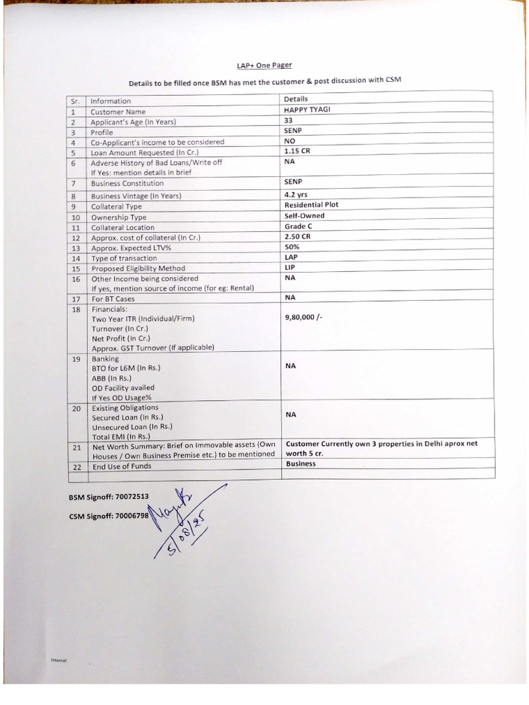 One Pager LAP + Happy Tyagi | PDF