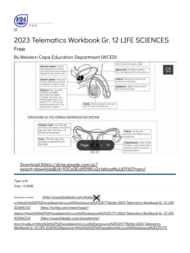 2023 Telematics Workbook Gr. 12 LIFE SCIENCES - WCED EPortal | PDF