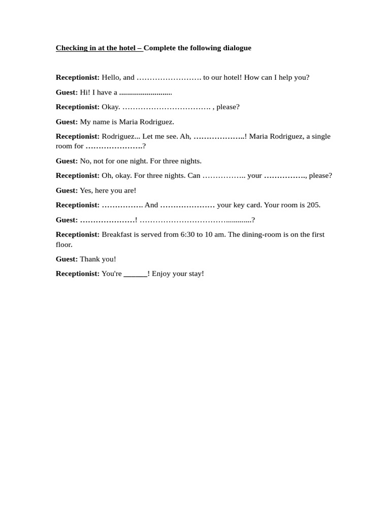 Checking in at The Hotel Dialogue | PDF