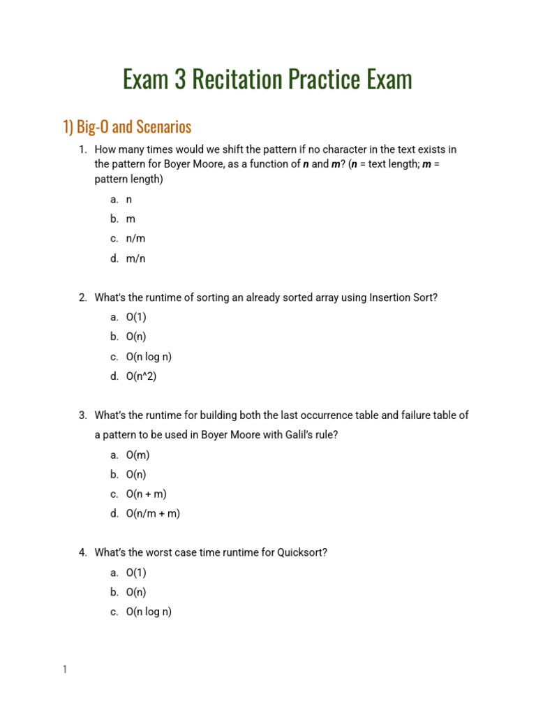 Exam 3 Recitation Practice Exam | PDF | Software Engineering | Algorithms And Data Structures