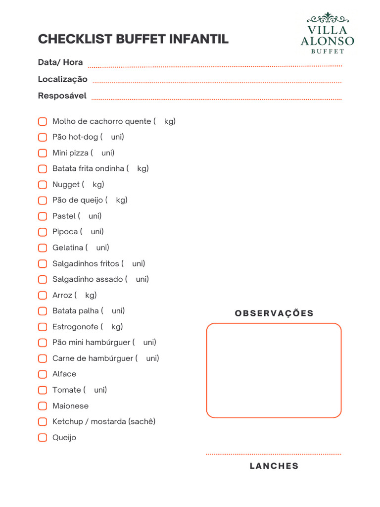 Checklist Buffet INFANTIL | PDF