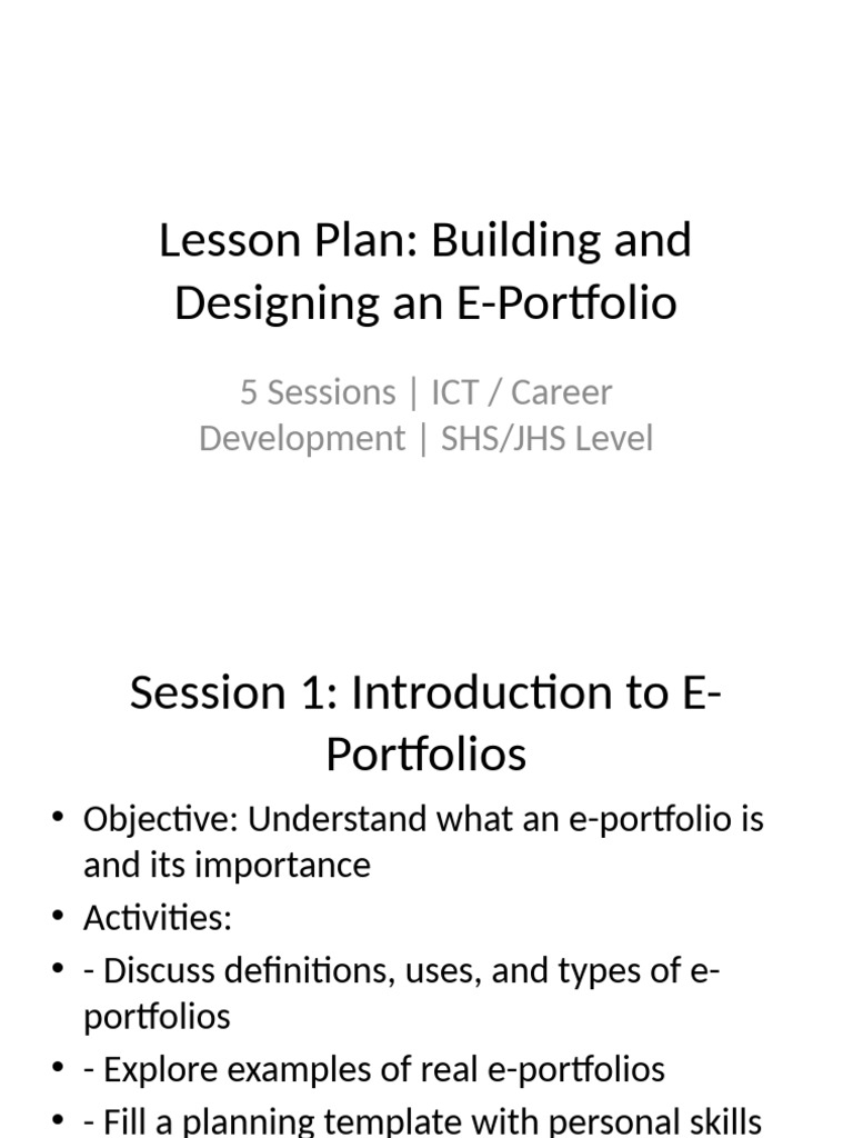 E-Portfolio Lesson Plan | PDF