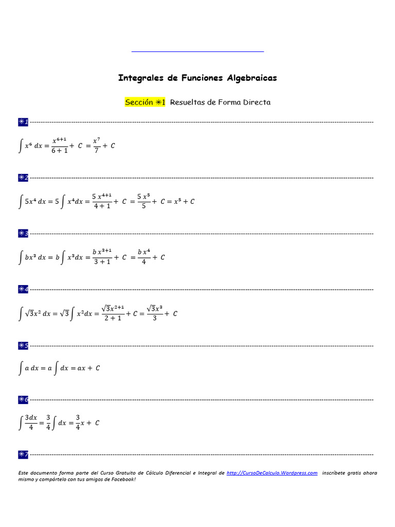 Ejercicios Resueltos de Integral 1. Integrales Directas | PDF | Cálculo ...