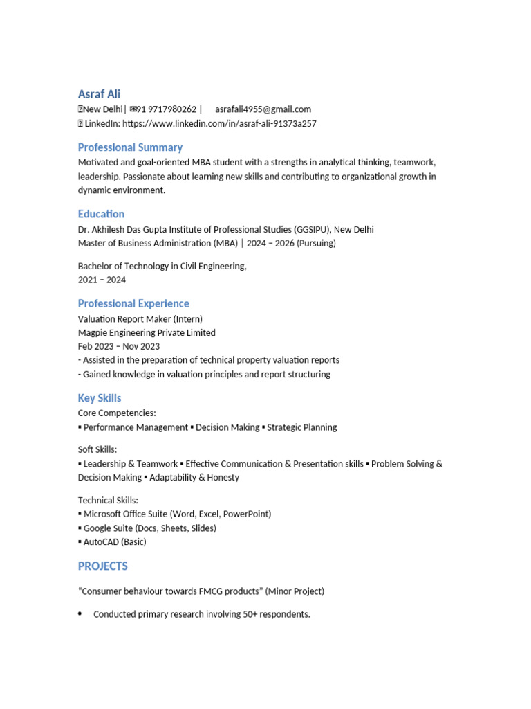 Asraf Ali MBA Resume | PDF