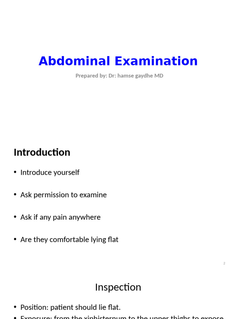 Abdominal Examination | PDF | Abdomen | Medical Specialties