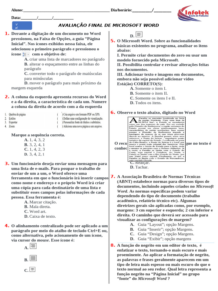 Prova Word 2025 | PDF | Microsoft Word | Informática