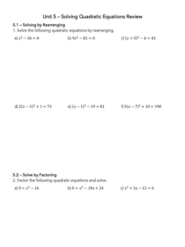 5.R - Solving Quadratic Equations Review | PDF