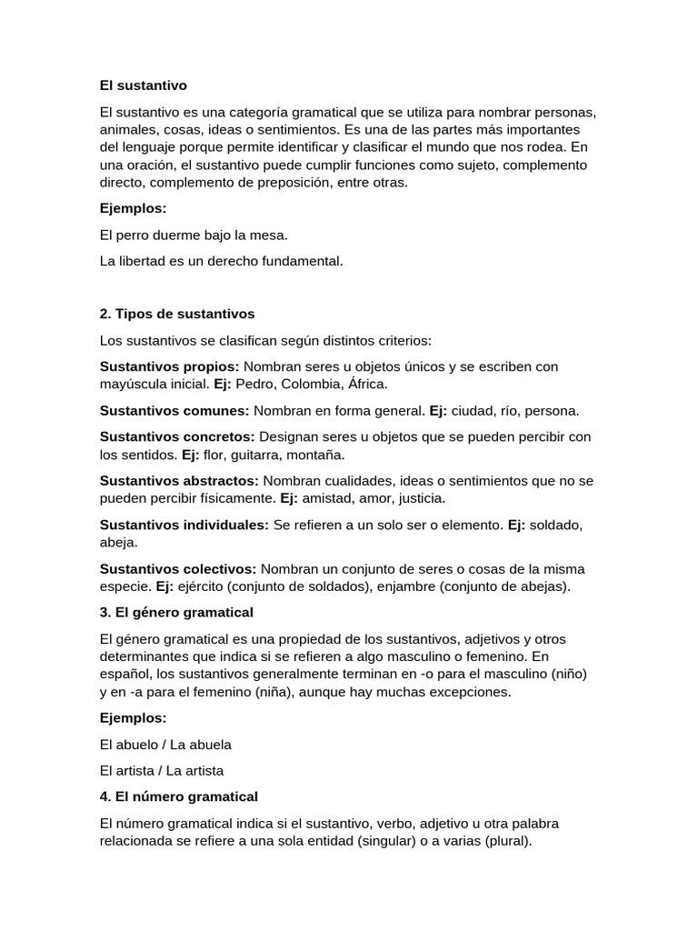 Tipos y funciones del sustantivo en español | PDF | Sustantivo | Verbo