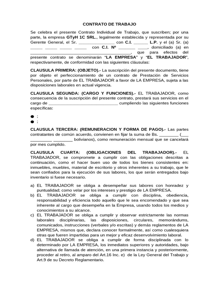 Modelo de Contrato Indefinido Laboral | PDF | Derecho laboral | Business