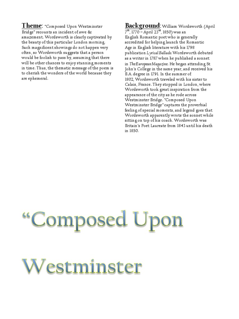 Composed Upon Westminster Bridge - William Wordsworth | PDF | William ...