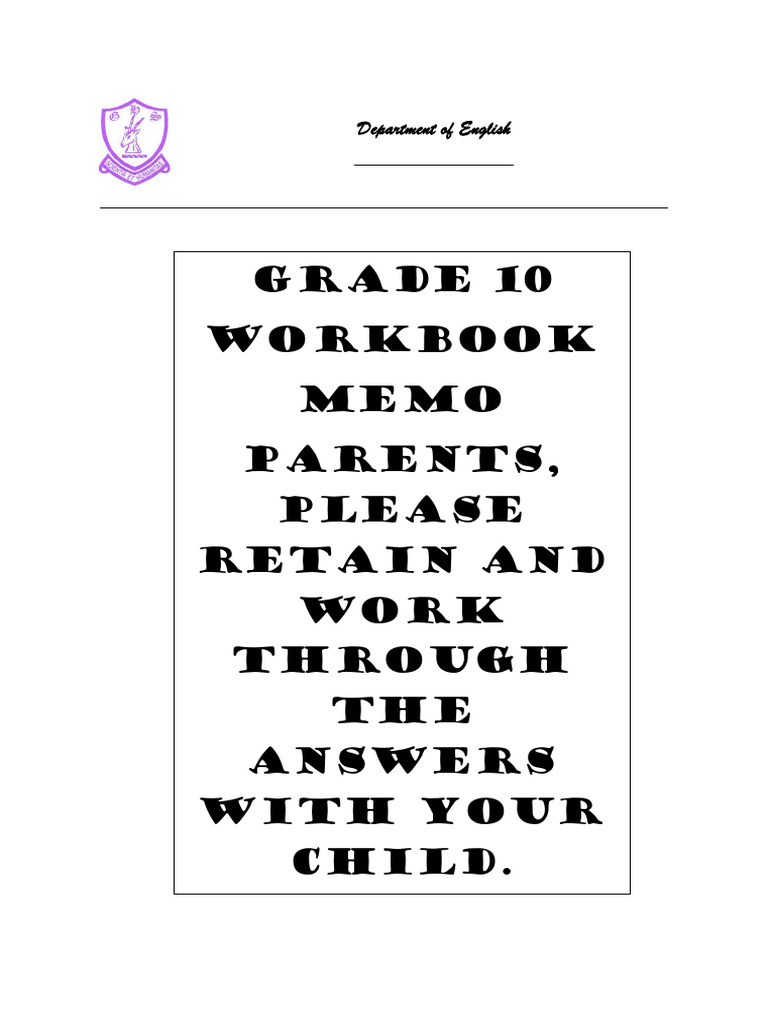 Germiston Grade 10 Workbook Memo | PDF | Verb | Language Mechanics