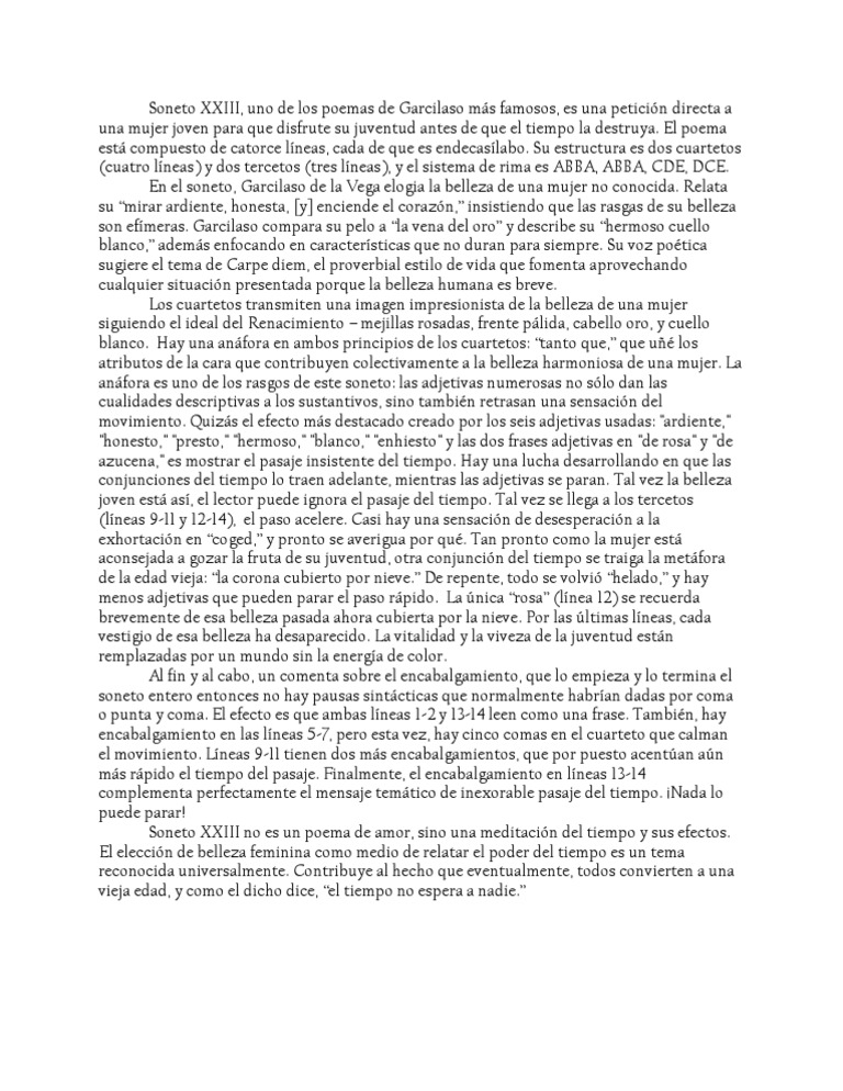 Soneto XXIII - Analisis Literario - AP Spanish Literature | PDF ...