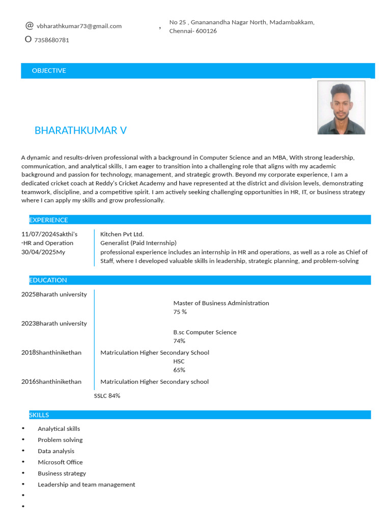 Bharath Vasanth July2025 CV | PDF | Strategic Management | Leadership