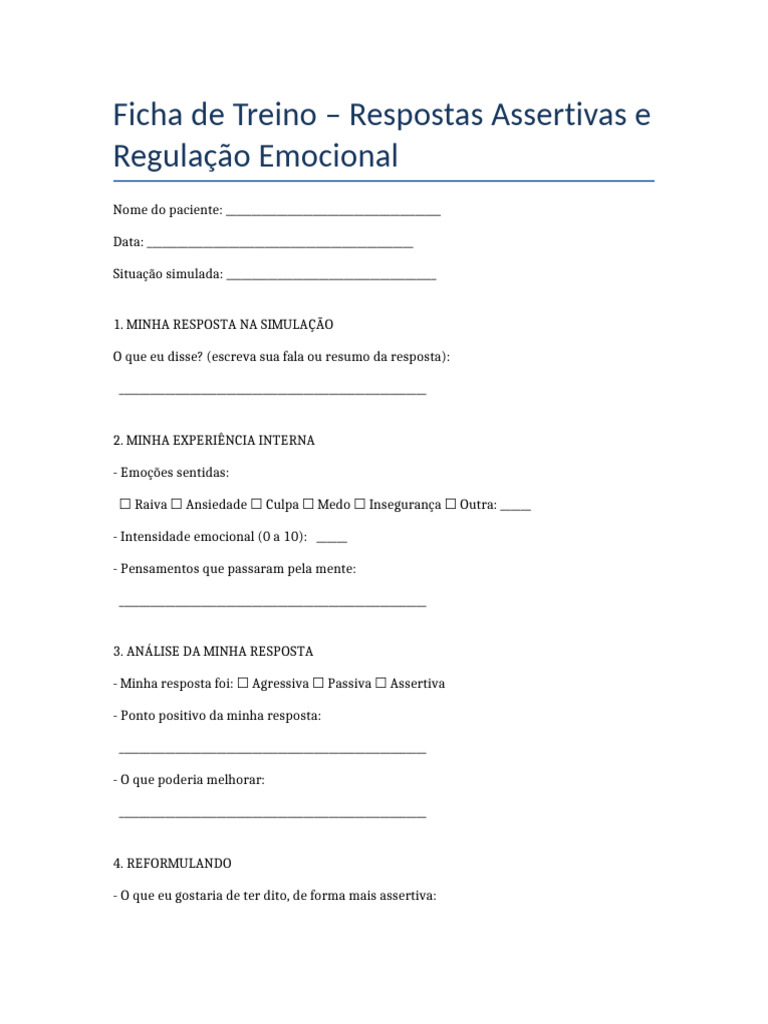 Ficha de Treino Assertividade e Regulacao | PDF