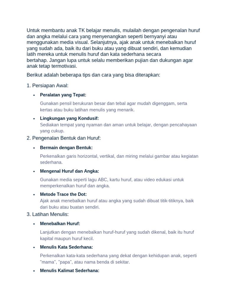 Untuk Membantu Anak TK Belajar Menulis | PDF