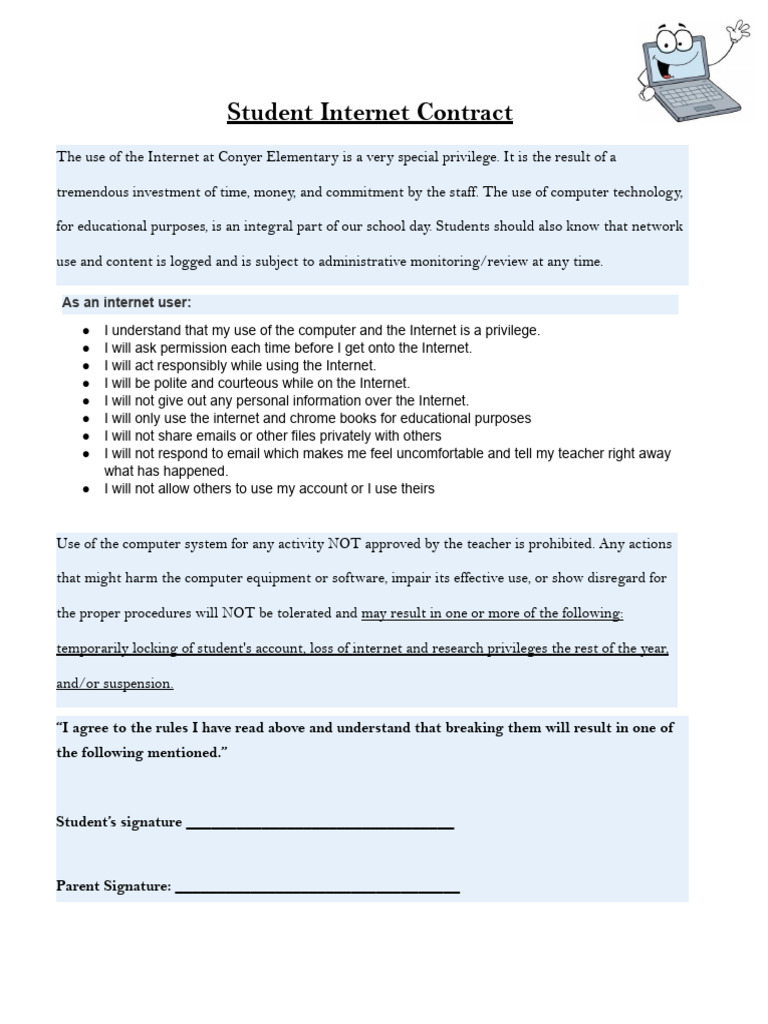 Student Internet Contract | PDF