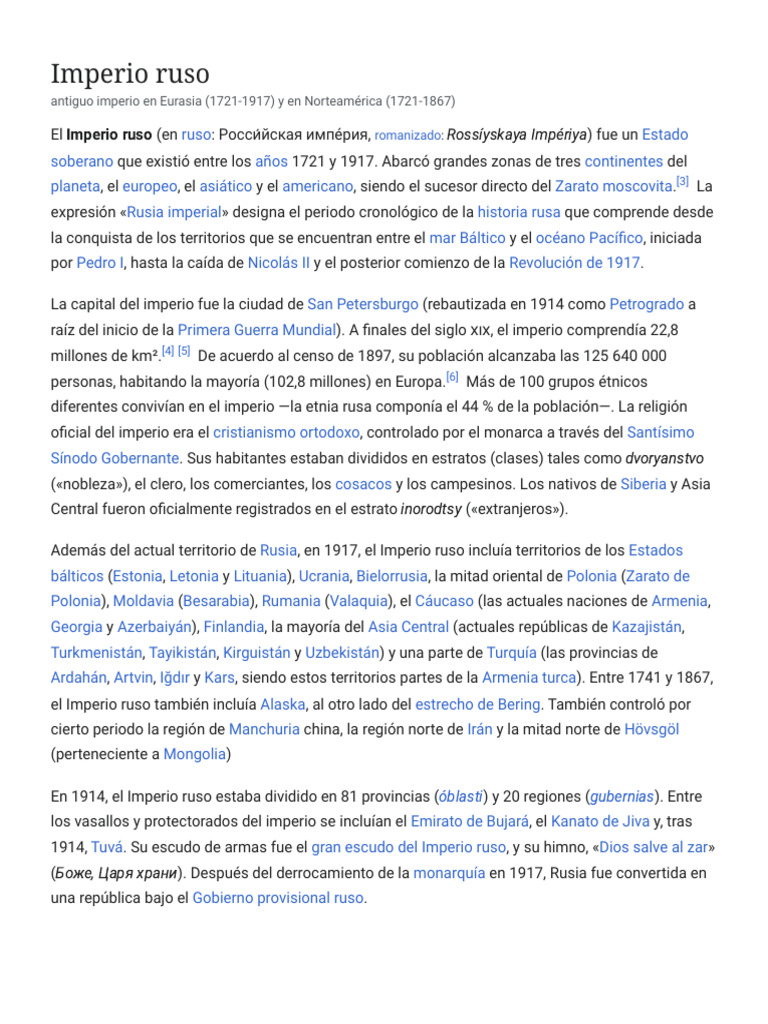 Imperio Ruso - Wikipedia, La Enciclopedia Libre | PDF | Imperio ruso ...