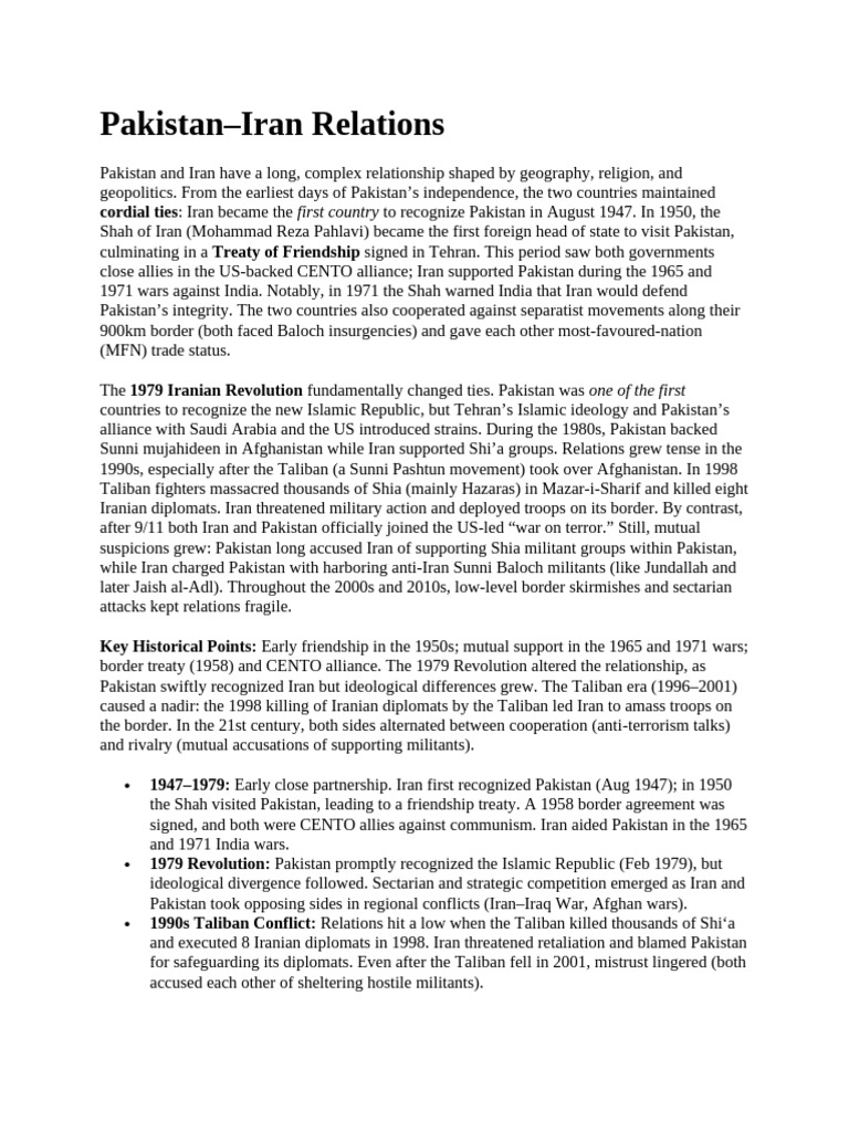 Evolving Pakistan-Iran Relations History | PDF | Pakistan | Iran