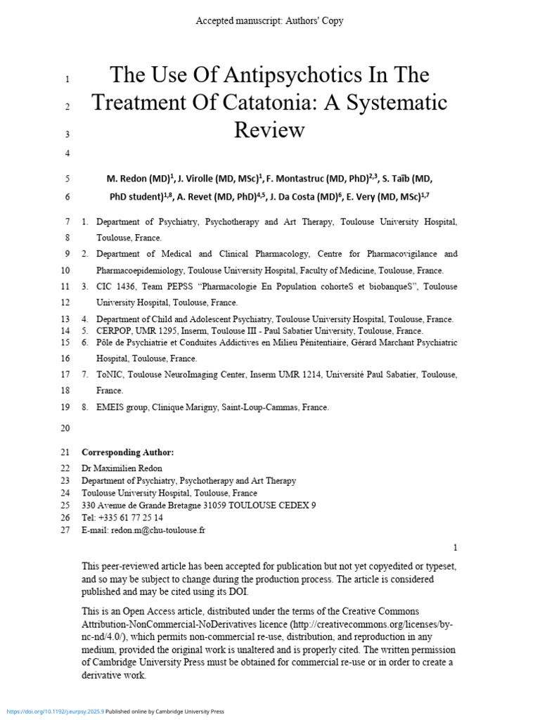 The Use of Antipsychotics in the Treatment of Cata | PDF | Antipsychotic | Psychosis