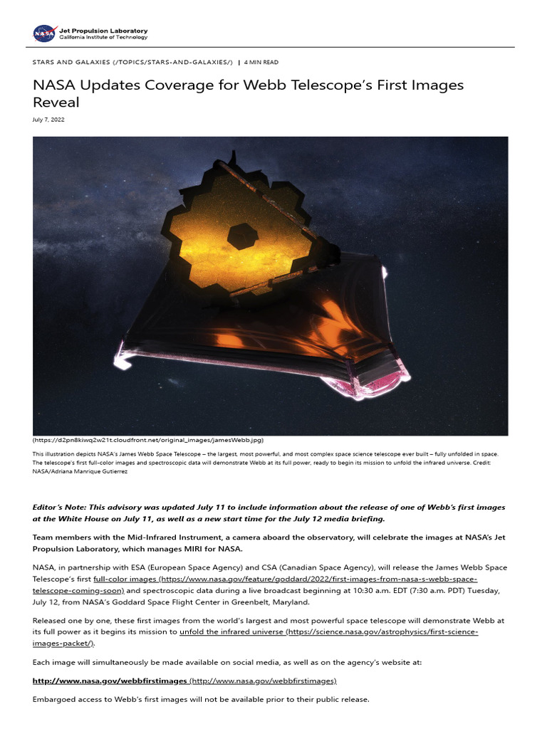 NASA Updates Coverage For Webb Telescope's First Images Reveal - NASA ...