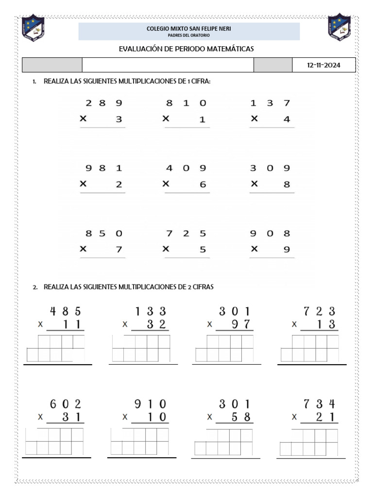 Evaluacion de Periodo Matematicas | PDF