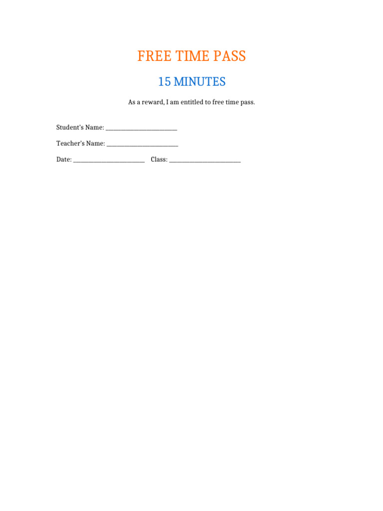 Free Time Pass Template for Students | PDF