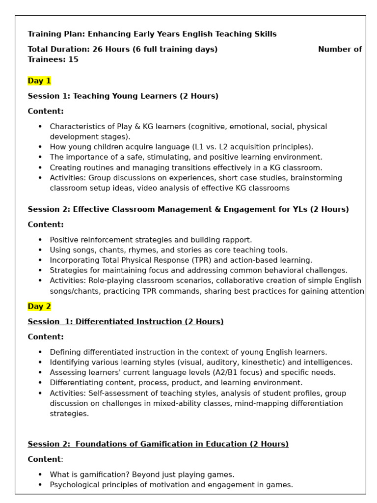 Early Years English Teaching Training Plan | PDF | Phonics | Learning