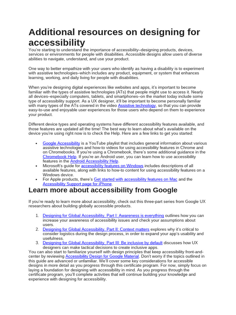 Additional Resources On Designing For Accessibility | PDF ...