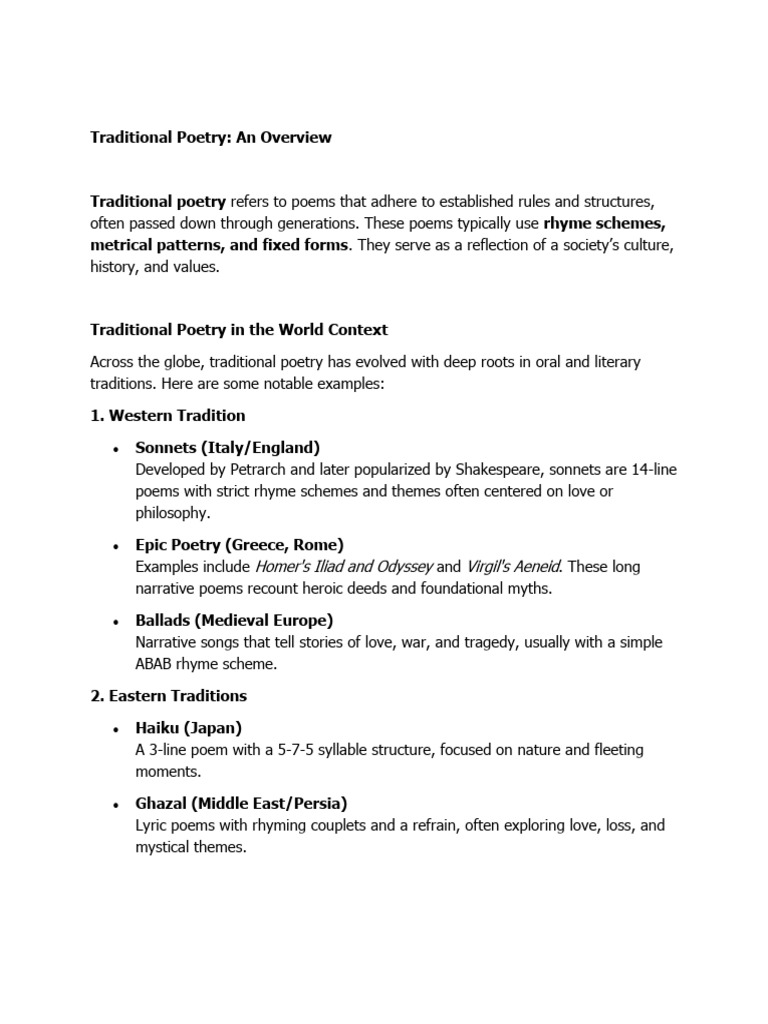 Overview of Traditional Filipino Poetry | PDF | Poetry | Literary Theory