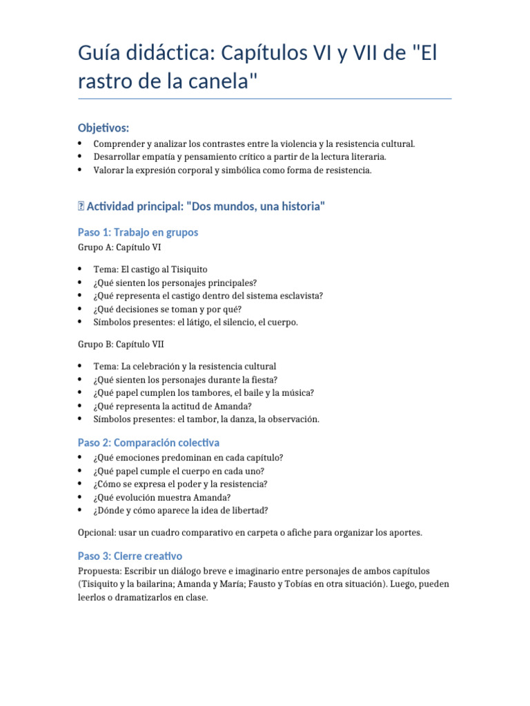 Guia Didactica Cap VI VII El Rastro de La Canela | PDF