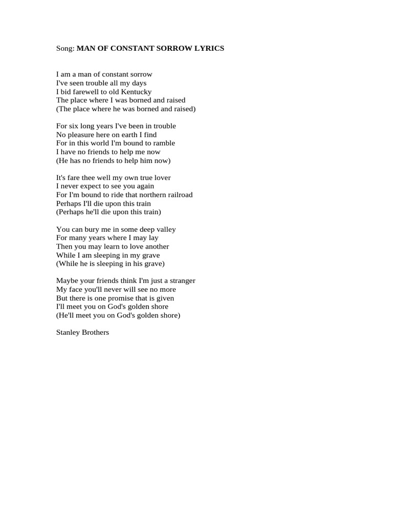 Lyrics Of Man Of Constant Sorrow Pdf