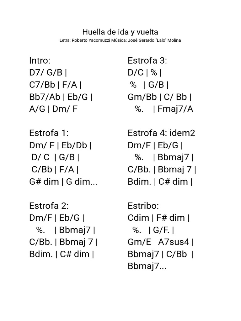 Huella de ida y vuelta: Letra y acordes | PDF