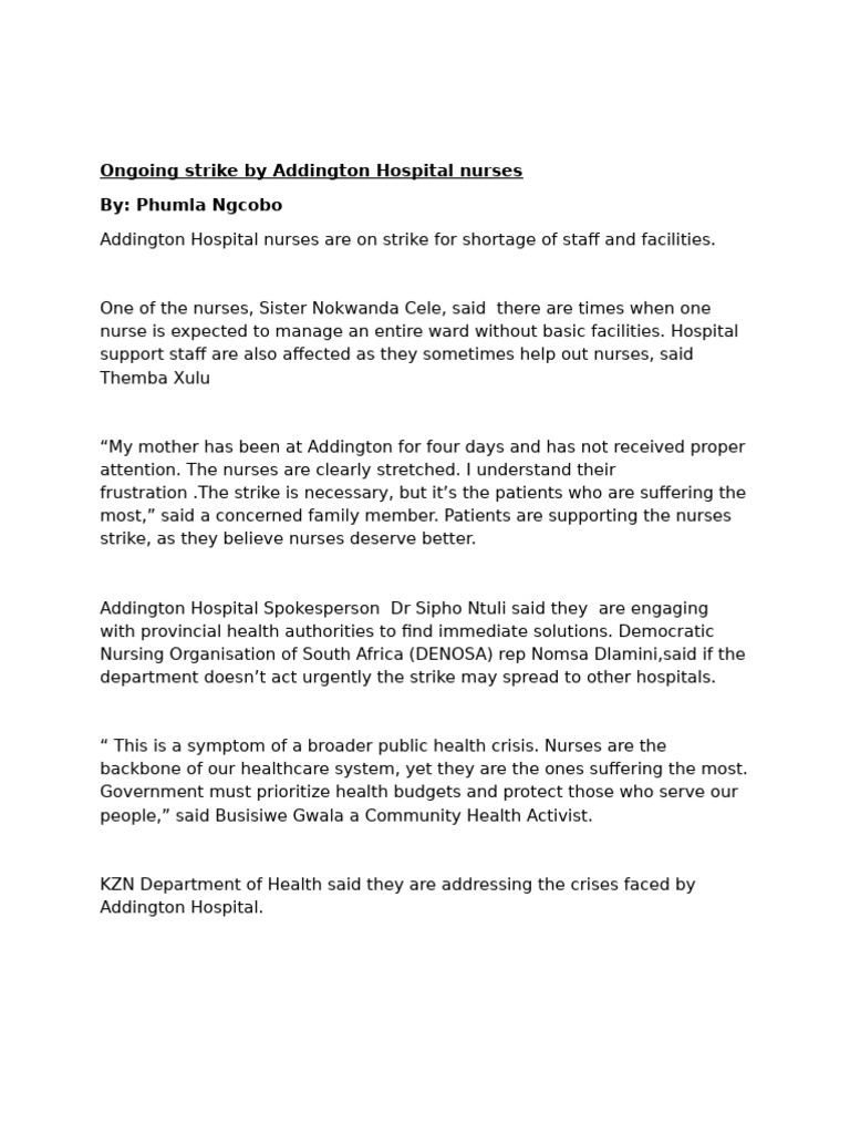 Ongoing Strike by Addington Hospital Nurses 3 | PDF