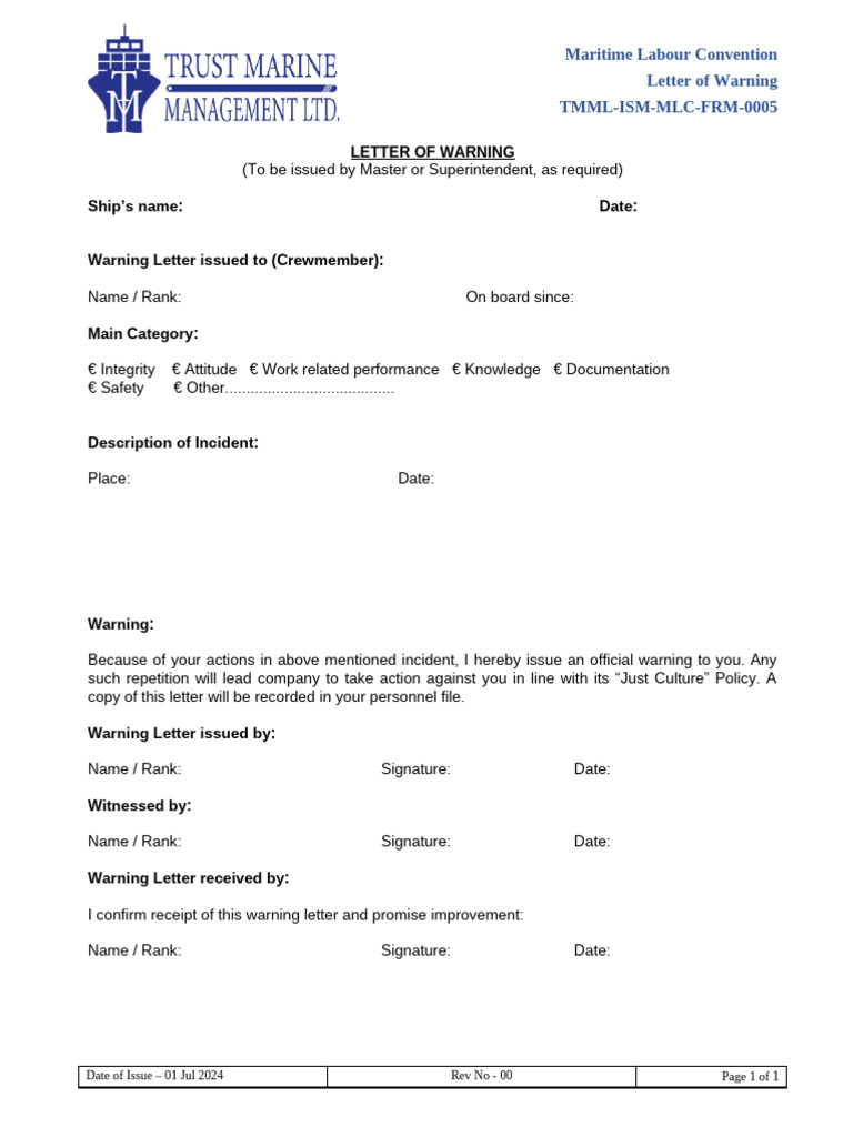 Warning Letter Template for Crew | PDF