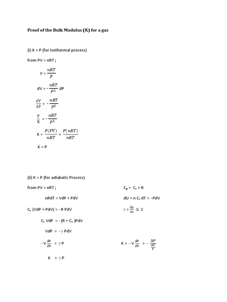 Bulk Modulus Proof for Gases | PDF | Science & Mathematics