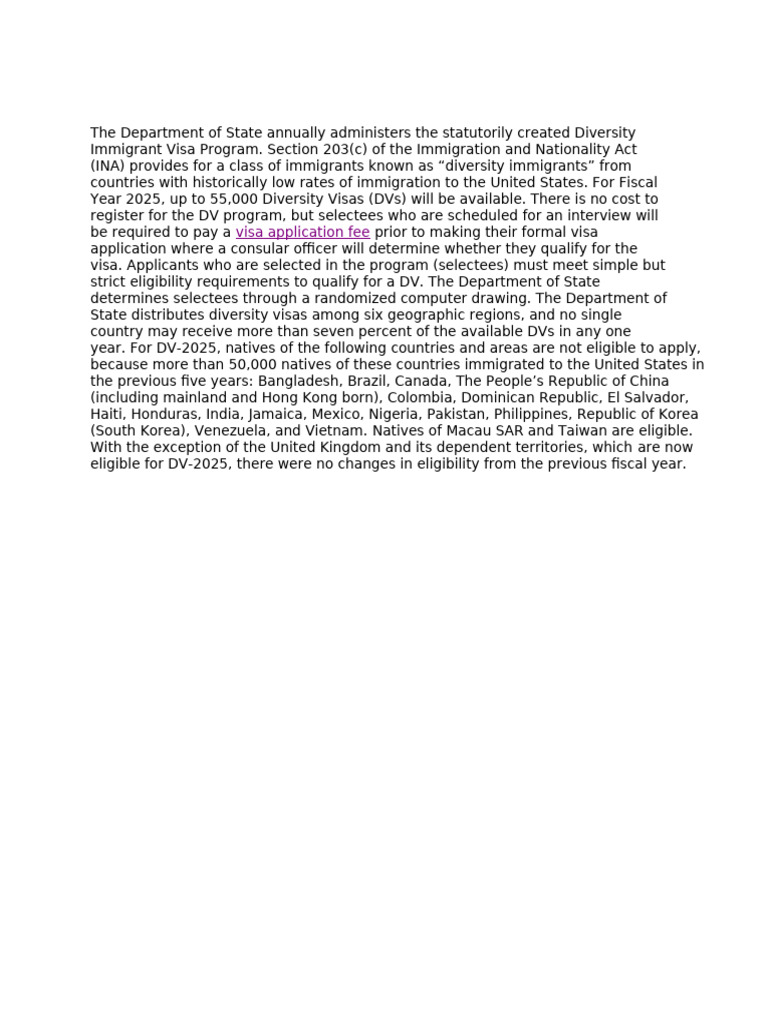 DV-2025 Diversity Visa Program Guide | PDF