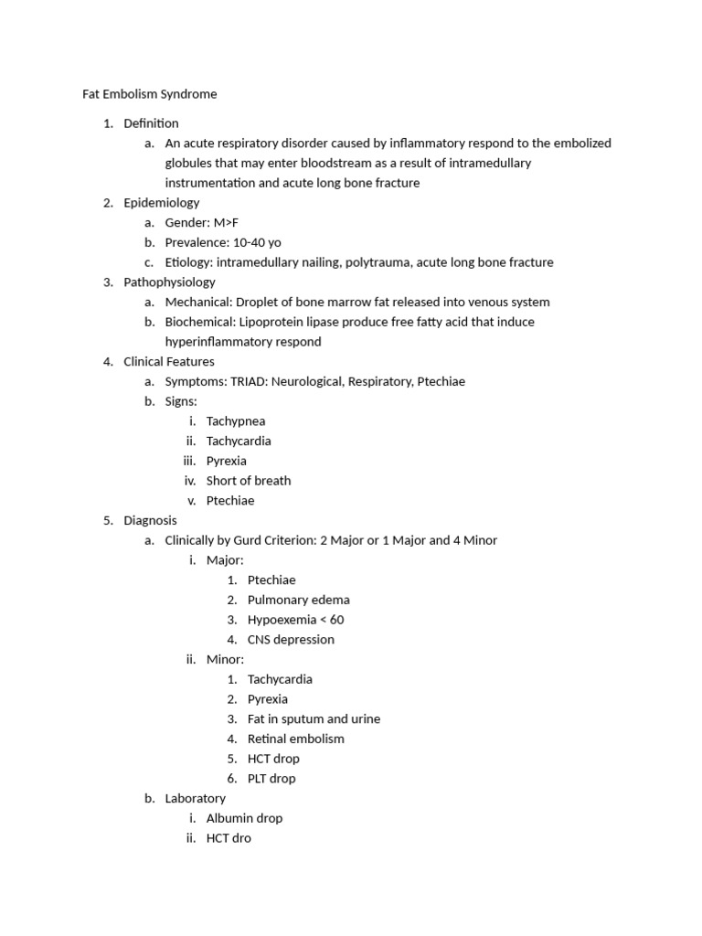 Gurd Criteria for Fat Embolism Syndrome | PDF