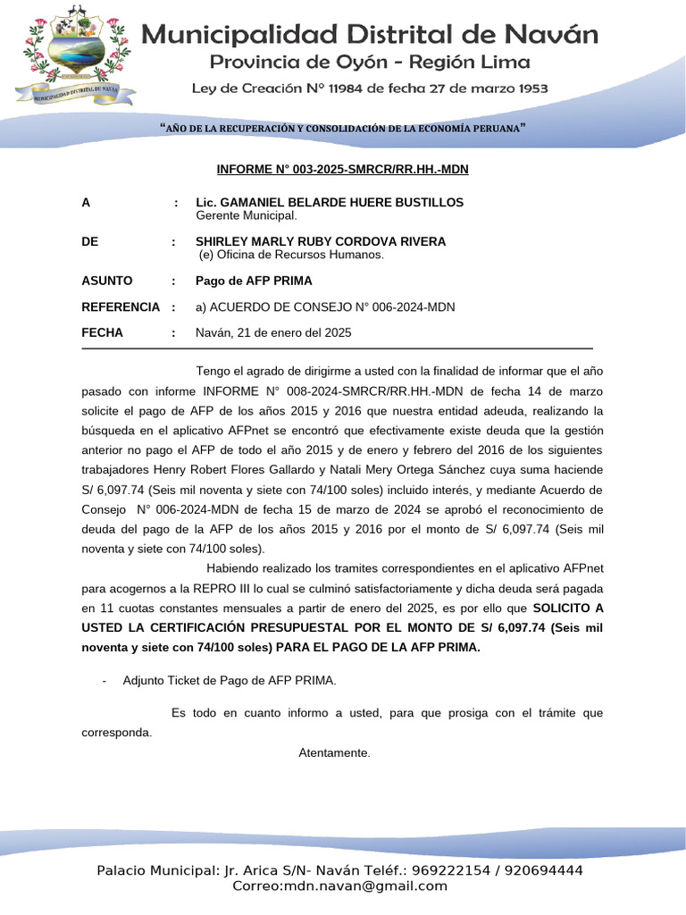 Informe 003-2025 Afp Prima | PDF