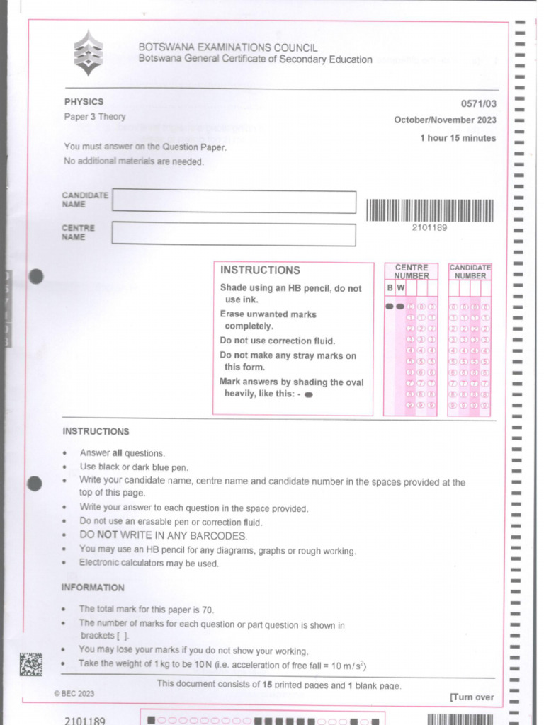 Bec 2023 P3 Physics | PDF