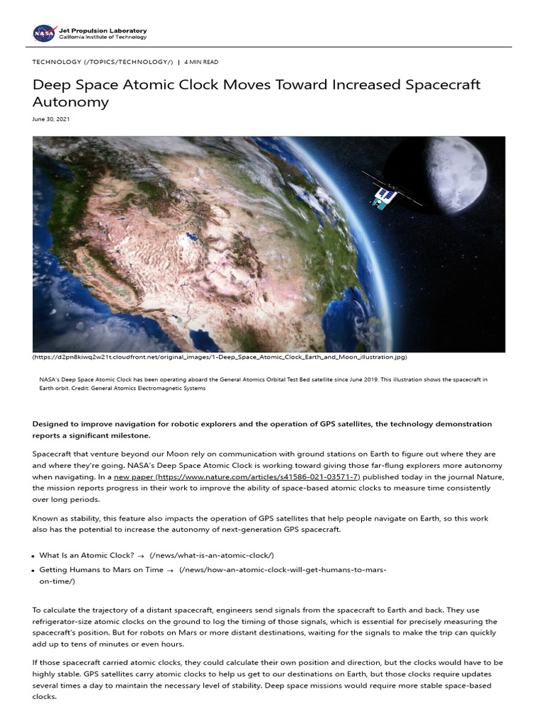 Deep Space Atomic Clock Moves Toward Increased Spacecraft Autonomy ...