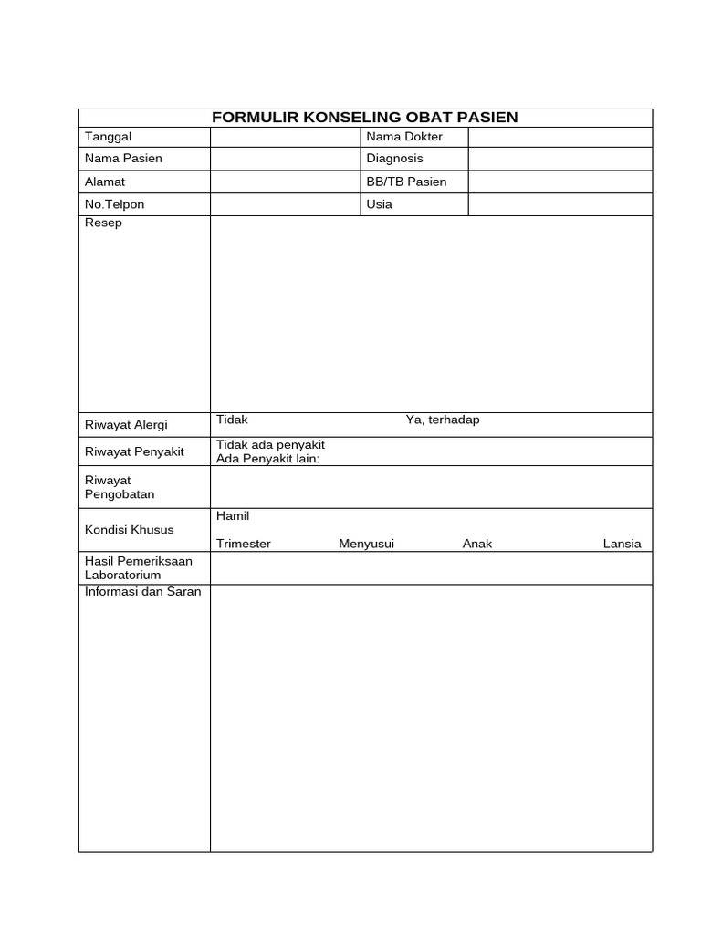 Formulir Konseling Obat Pasien | PDF