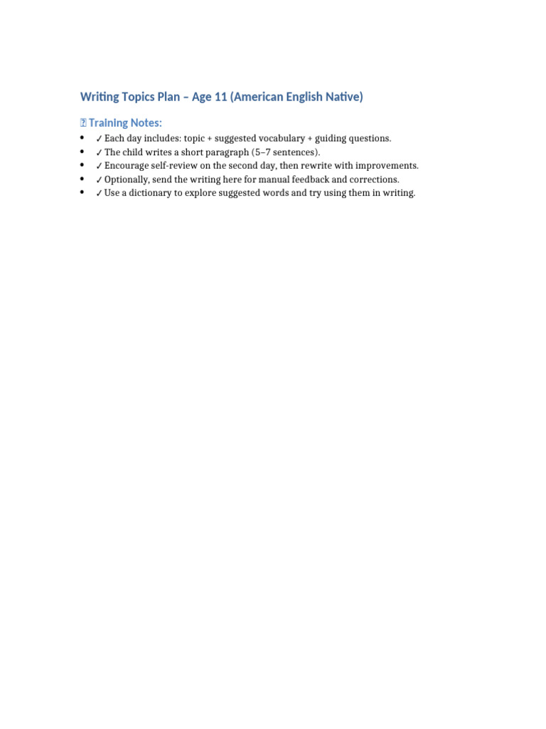 Writing Topics for Age 11 | PDF