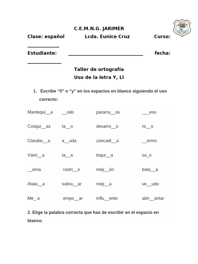 Uso de la Y y LL en Ortografía | PDF