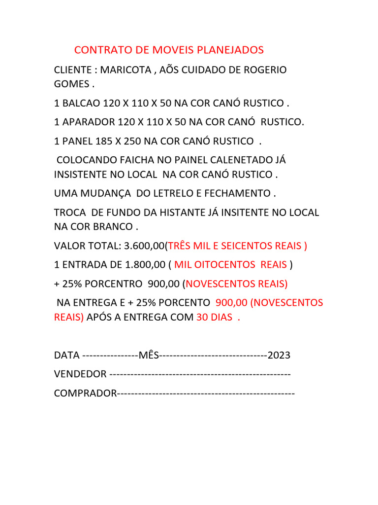 Contrato de Moveis Planejados | PDF
