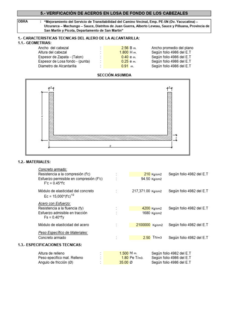 Verificación de Aceros en Losa de Fondo Cabezal TMC | PDF | Hormigón | Ingeniería de Edificación