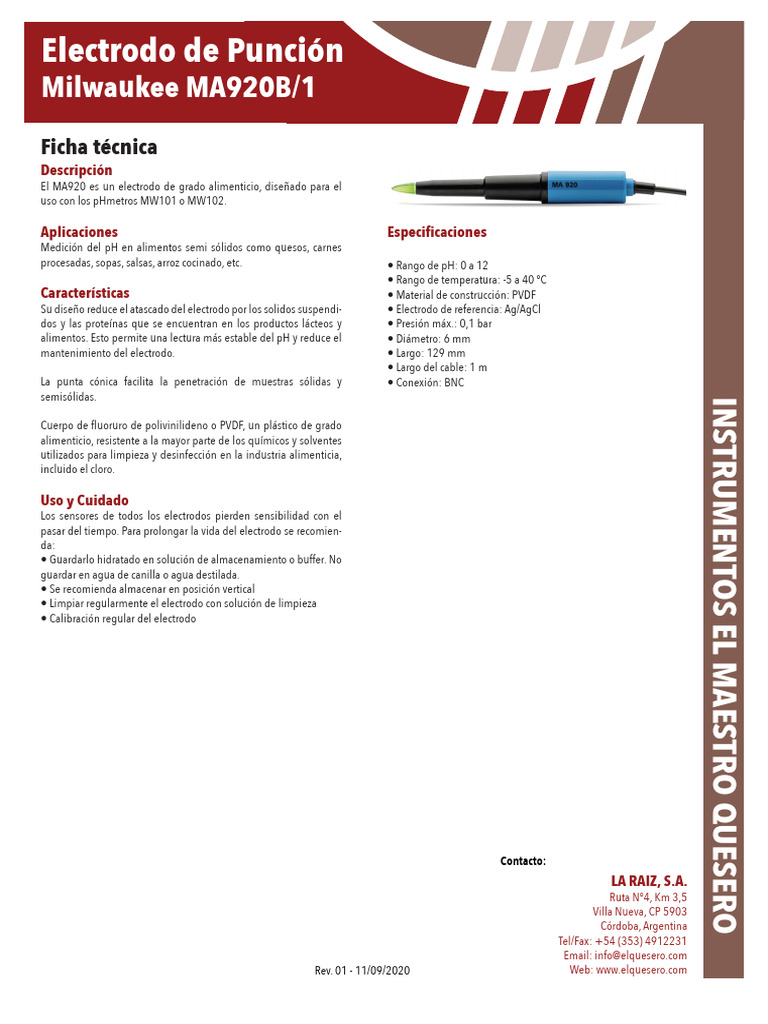 Electrodo de pH MA920 para alimentos | PDF
