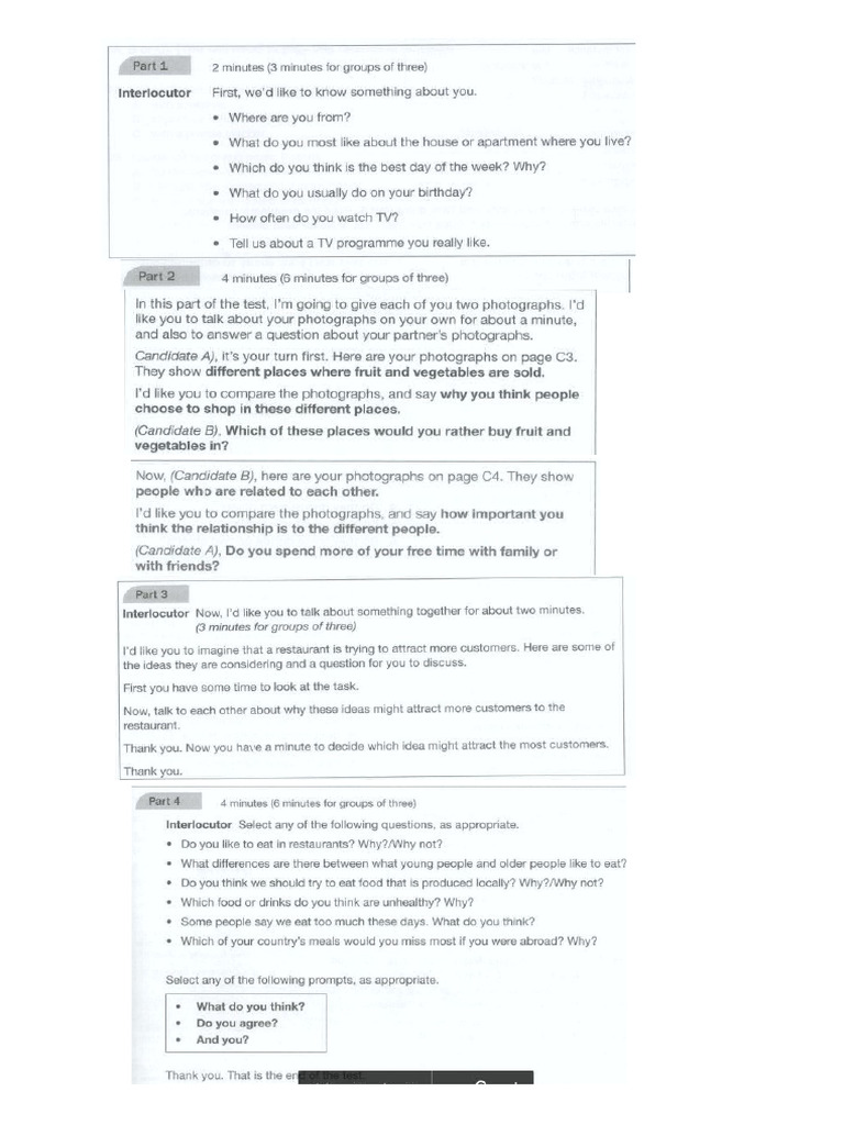 Fce Trainer 1 Test 1 Speaking | PDF