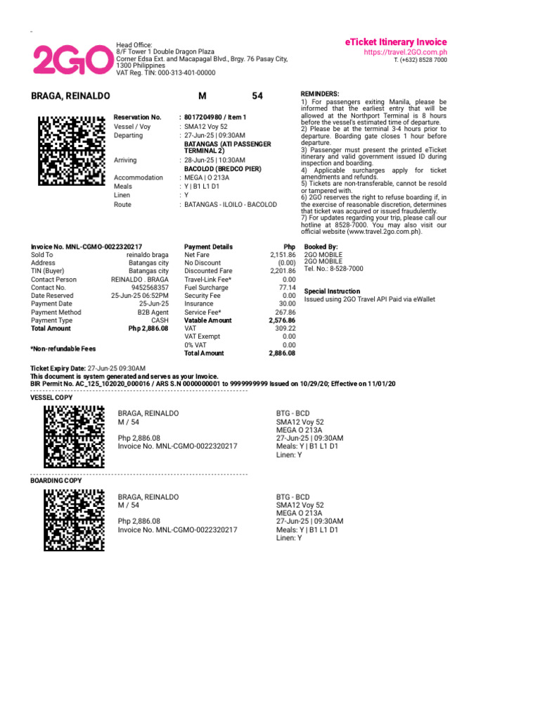 2GO Travel Itinerary and Invoice | PDF | Legal Liability | Insurance