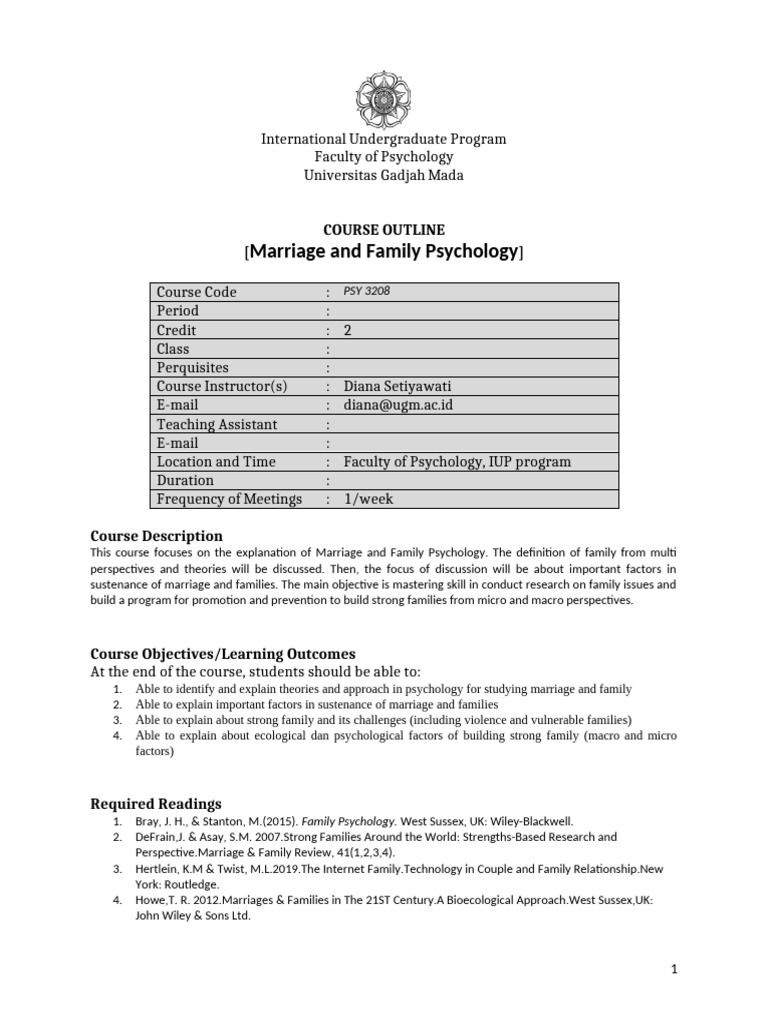 Marriage and Family Psychology Course Outline | PDF | Plagiarism