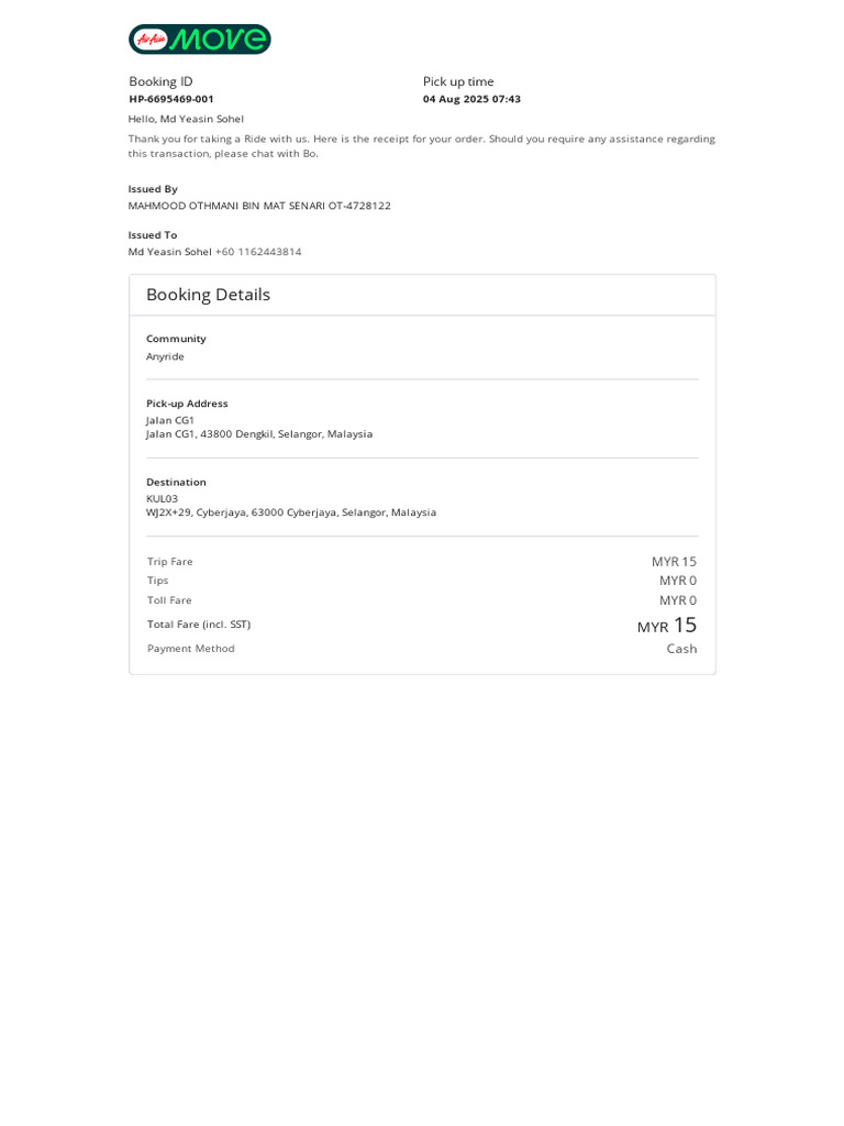 688ff238b5cb9de7b9bee460 Ride Receipt | PDF